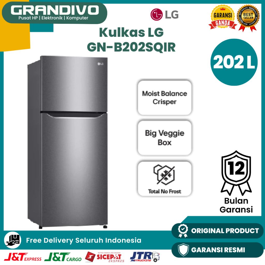 Jual Kulkas 2 Pintu LG 202 Liter GN B202SQIR Tanpa Bunga Es Low Watt ...