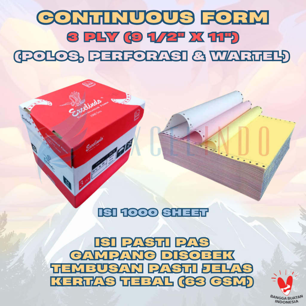Jual Kertas Continuous Form 3 ply NCR (9 1/2" x 11") Ukuran FULL ...