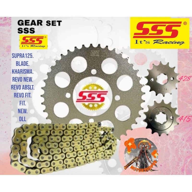 Jual gear gir set sss 415 rantai gold kph / supra125 / blade / kharisma /revo new / revo abslt ...
