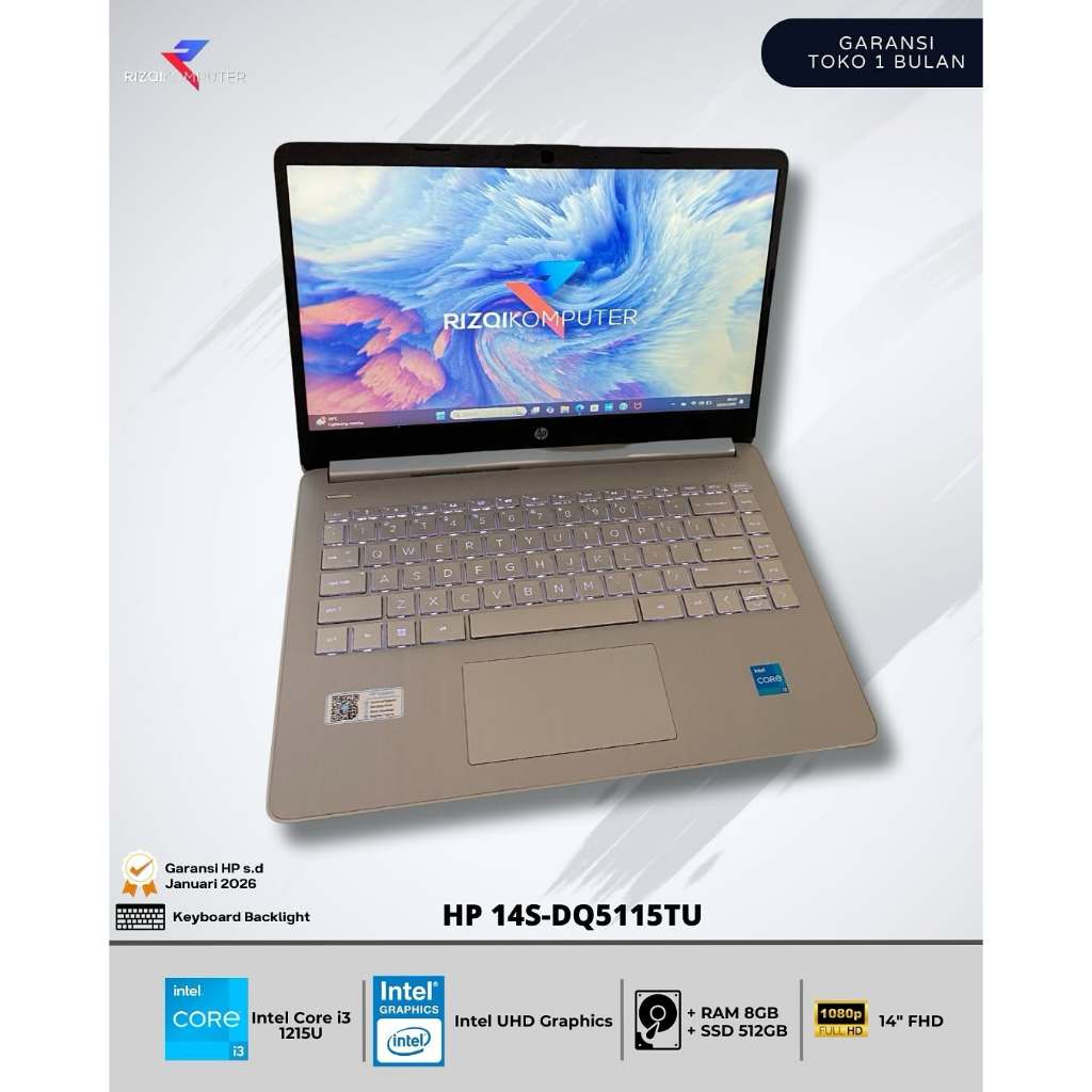 Jual HP 14S-DQ5115TU Intel Core i3-1215U Ram 8GB SSD 512GB bangh sby ys ...
