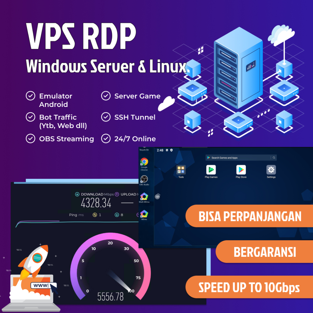 Jual RDP / VPS Windows Linux Bisa Perpanjang TAHAN BANTING Kejar Tayang/Bot/Live Streaming OBS ...
