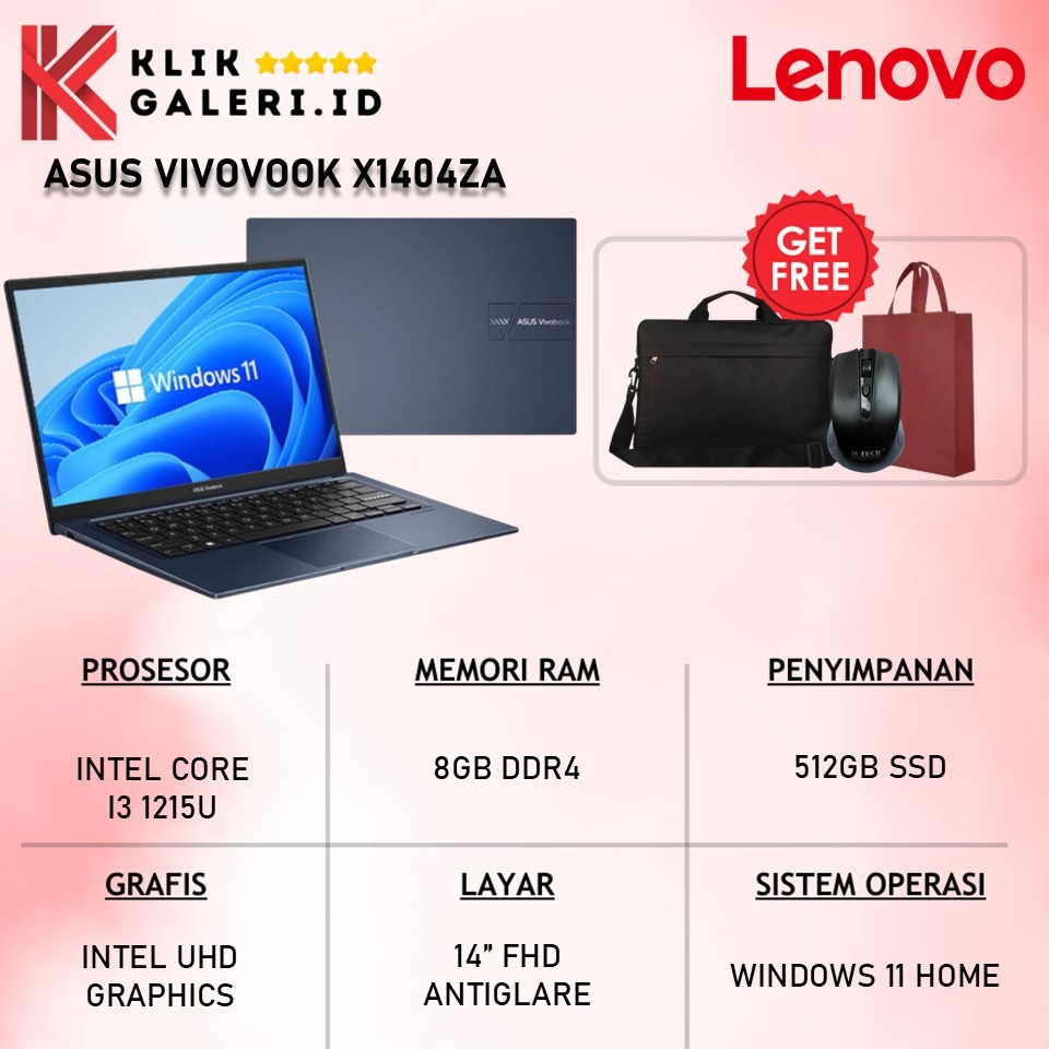 Jual Laptop Asus Vivobook 14 X1404ZA Intel i3 1215U Ram 16GB SSD 512GB Full Hd Windows 11 ...