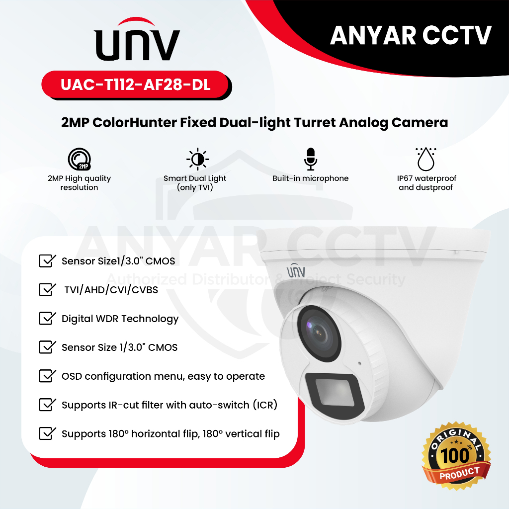 Jual UNIVIEW UAC-T112-AF28-DL 2MP ColorHunter Dual Light Turret Analog Camera | Shopee Indonesia