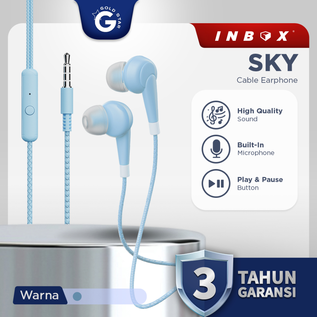 Jual Inbox Wired Earphone Sky Blue Headset dengan Microphone dan Super ...