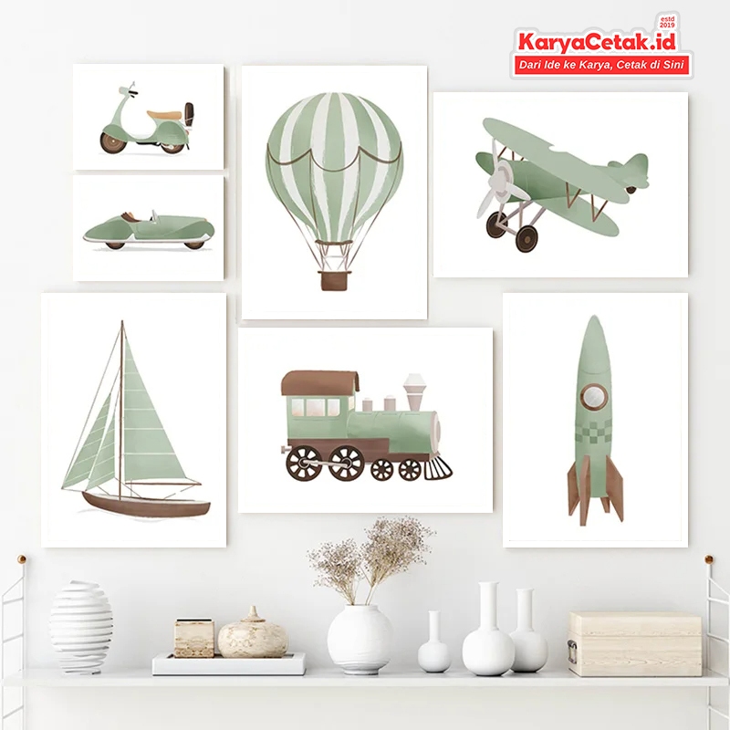 Jual Poster Kayu Gambar Transportasi Kapal Layar, Roket, Balon Udara ...