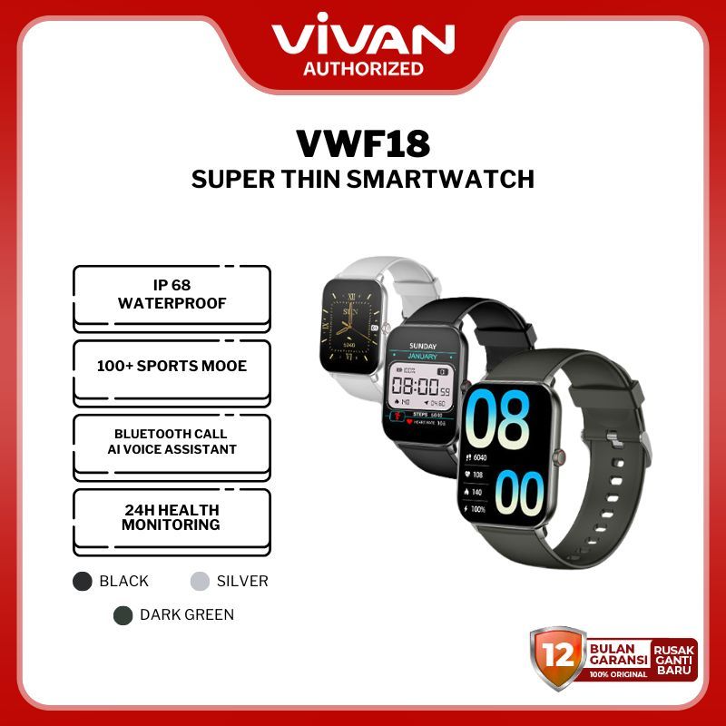 Jual [SPECIAL] VIVAN Smart Watch VWF18 | Waterproof IP68 | 100+ Sports ...