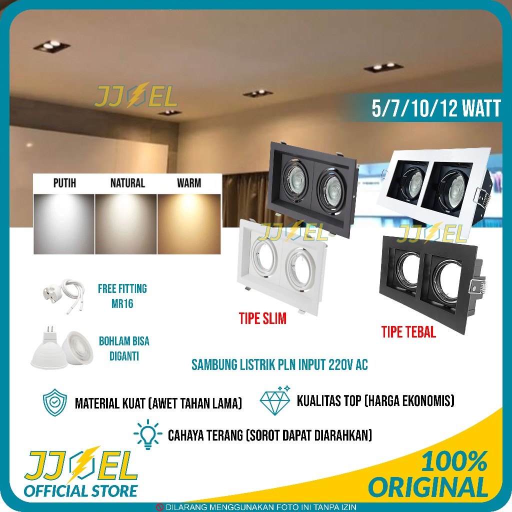 Jual Spotlight LED 2 Mata MR16 - Fitting Lampu Sorot Plafon 3W 5W 7W 12W Bisa Ganti Bohlam Rumah ...