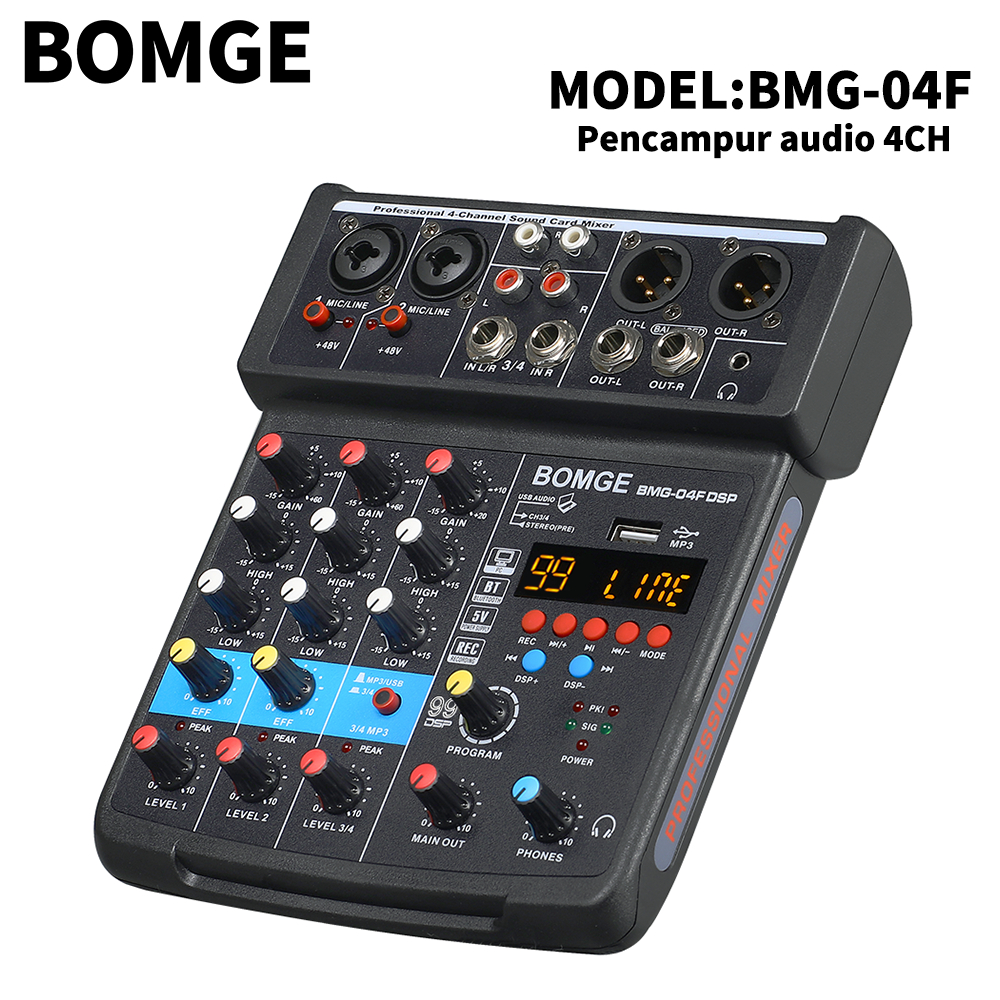 Jual BOMGE 4 Channel Mini Mixer Audio DJ Audio Sound MP3 Input, USB, Bluetooth 48V Phantom Power ...
