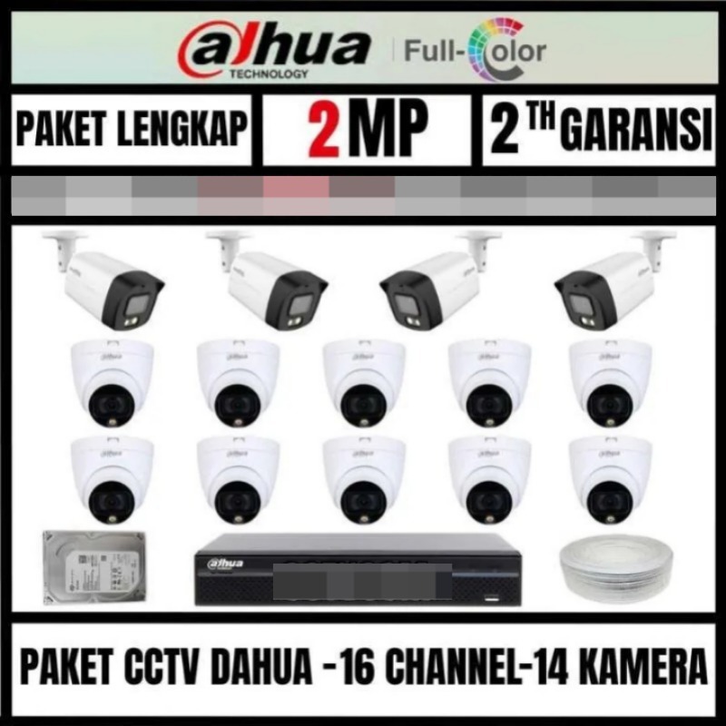 Jual Paket CAMERA CCTV 14 Channel Full Color 2 .MP (Paket komplit ...