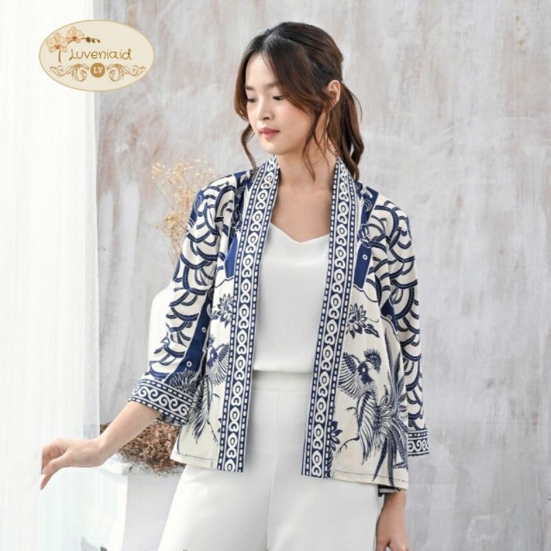 Jual Outer Batik 241 HT Navy /Batik Wanita Modern/ Batik Katun Strech ...