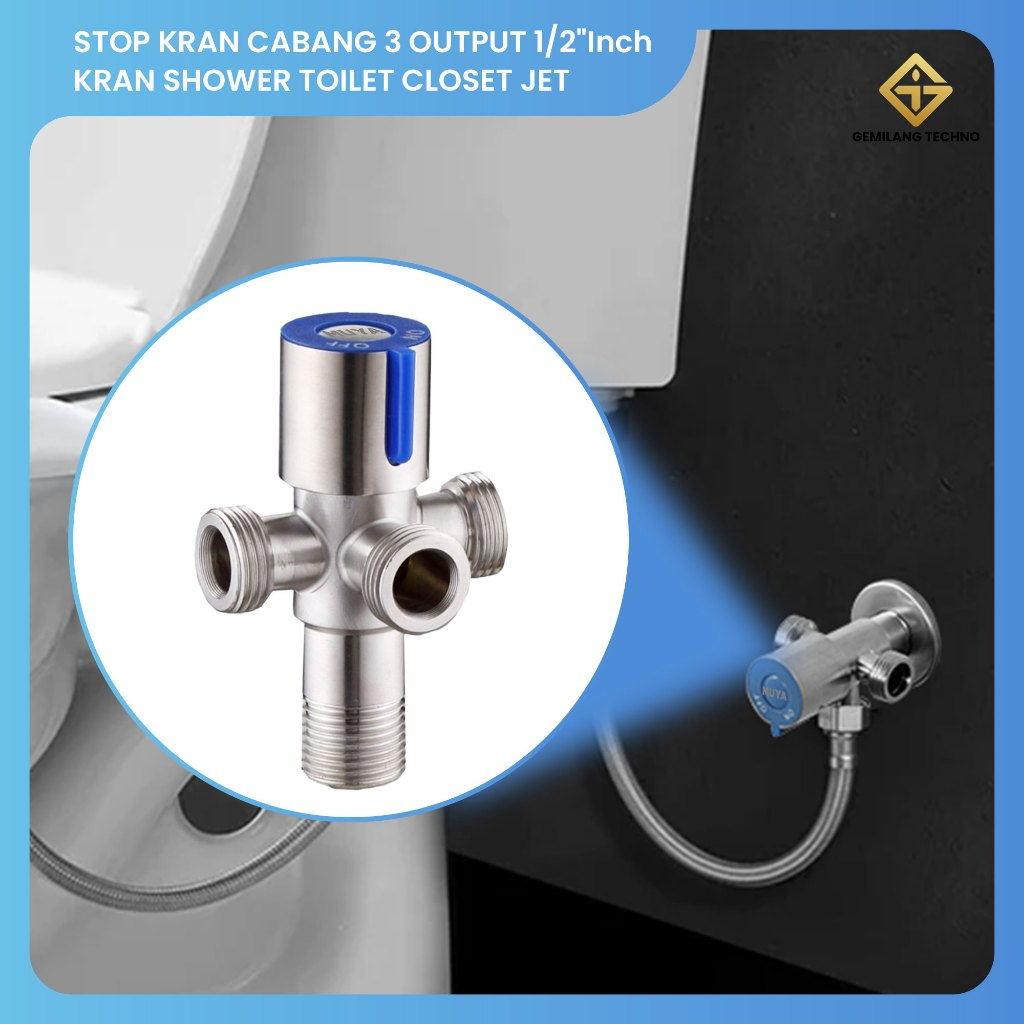 Jual Stop Kran Shower Cabang 3 Output SUS304 Stop Valve Tombol On Off ...