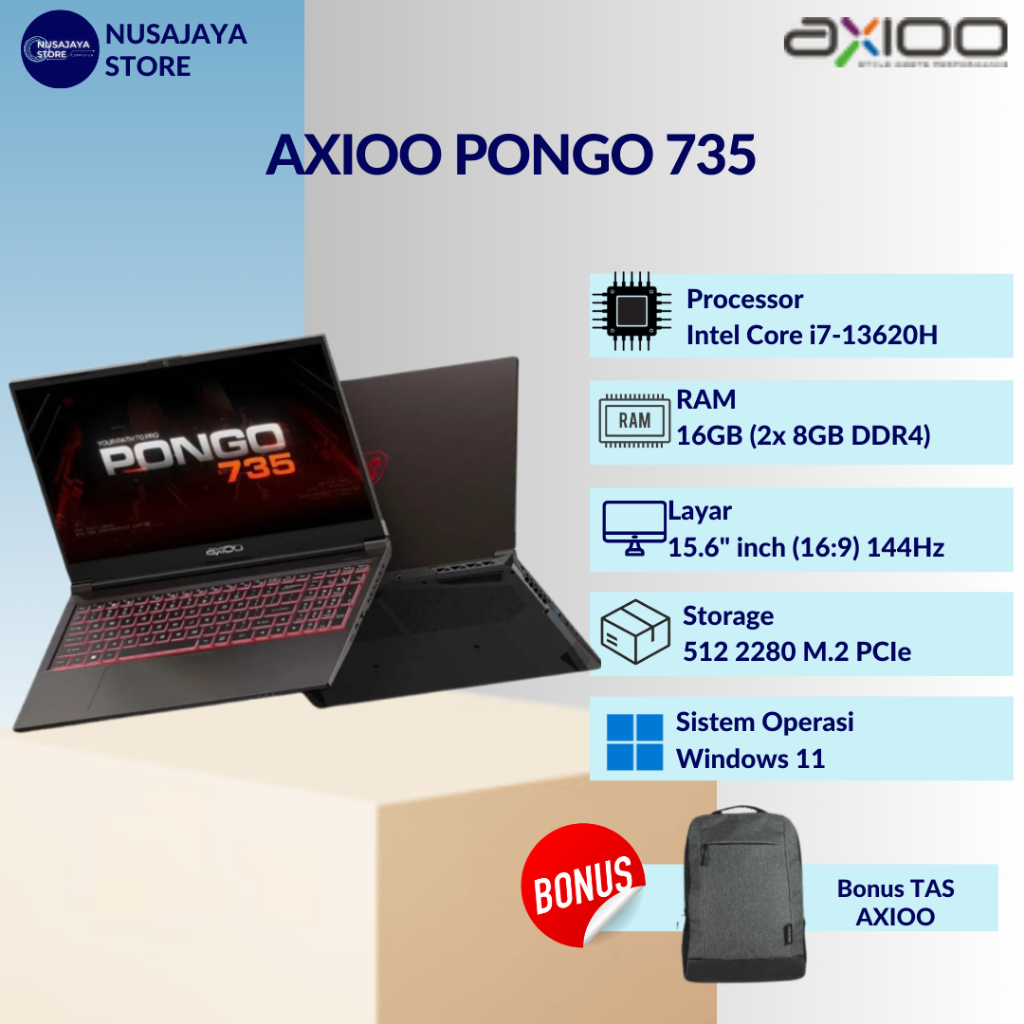 Jual Axioo Pongo 735 i7-13620H 16GB 512GB RTX3050 15.6" FHD SRGB 144hz ...