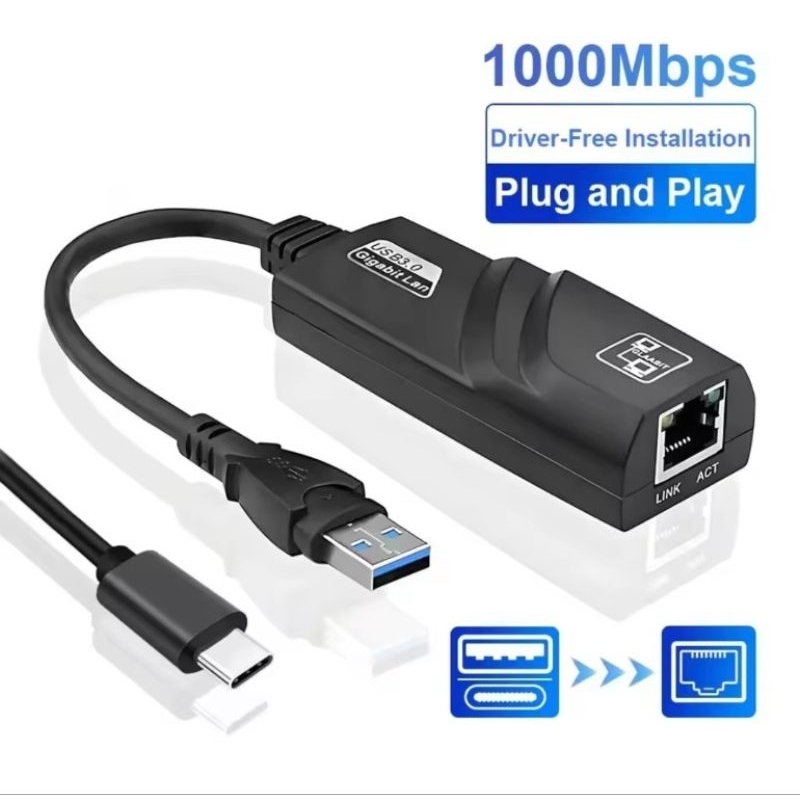 Jual TYPE C / USB 3.0 TO GIGABIT LAN ETHERNET ADAPTER 10/100/1000Mbps ...