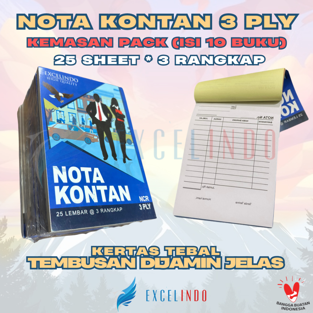 Jual (10 BUKU/ 1 PACK) Excelindo Buku Nota Kontan 3 ply Kecil NCR ...