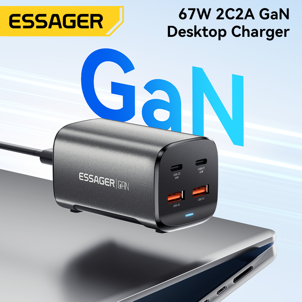 Jual Pengisi Daya Meja 67W ESSAGER dengan 2 Port Type-C dan 2 Port USB-A | Shopee Indonesia