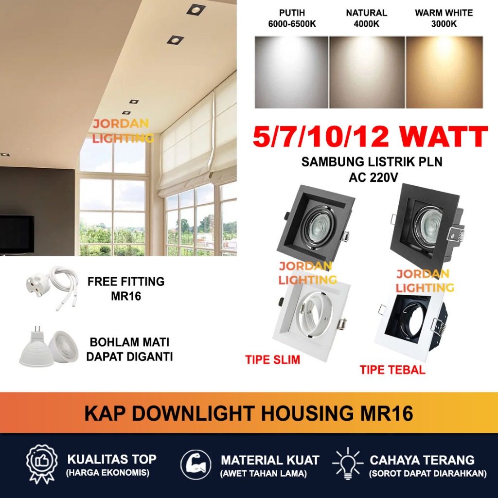 Jual Lampu Sorot Plafon LED 1 Mata MR16 3W 5W 7W 12W - Downlight Spotlight Bisa Diarahkan, Ganti ...