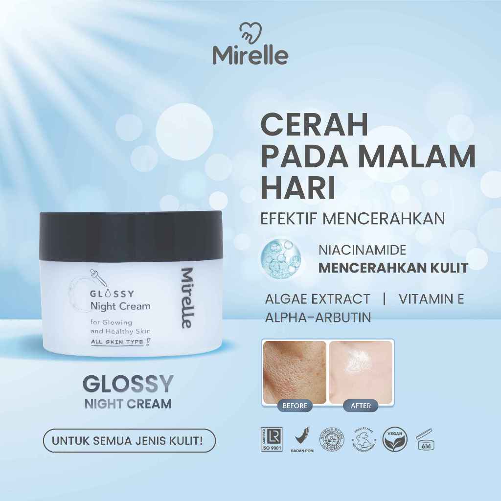 Jual Mirelle Glossy Night Cream Krim Malam 20g With Niacinamide ...