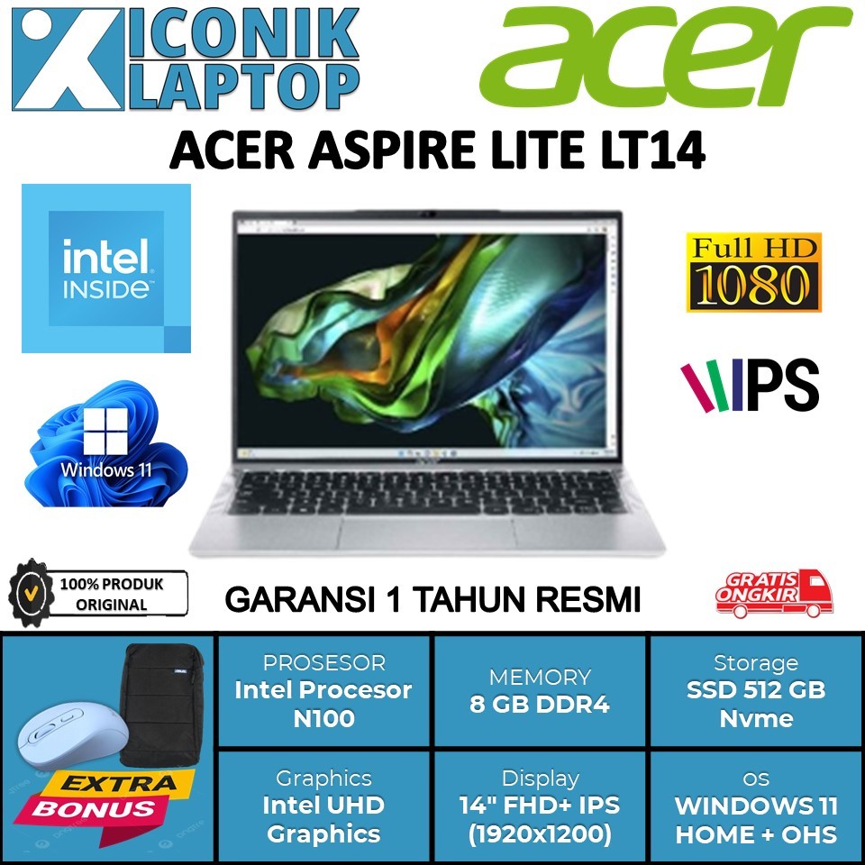 Jual Acer Aspire Lite AL14 Intel N100 3.4 GHz Ram 8 GB Ssd 512 GB ...