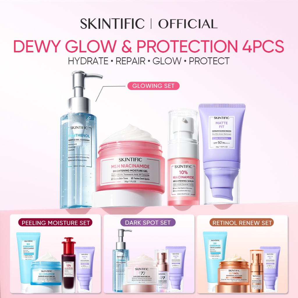 Jual SKINTIFIC - Dewy Glow & Protection 4Pcs Set | Serum Wajah Moisturizer Gel Toner Clay Mask ...