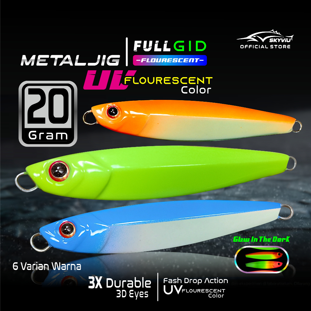 Jual Umpan Metal Jig 20 Gram SKYVIU JIGPARA Full GID Umpan Metal Jig UV Neon Micro Jig 20g 20gr ...