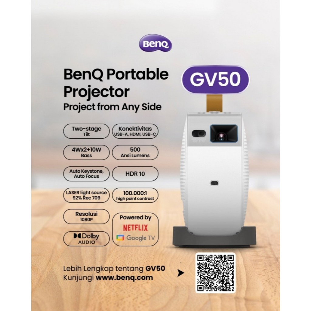 Jual BenQ GV50 1080p Laser Portable Ceiling Projector with Tripod Base ...