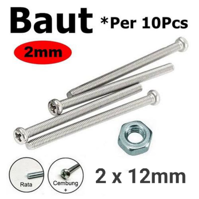 Jual Baut + mur M2 untuk Tamiya dan miniatur isi 10pcs baut mur M2 ...