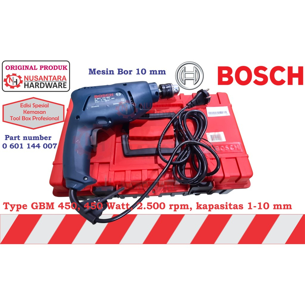 Jual Bosch Mesin Bor 10 mm gbm 450 kemasan tool box profesional, drill ...