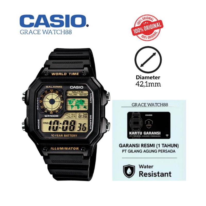 Jual Jam tangan Casio Ae-1200wh-1bvdf / Casio ae-1200wh-1b / jam tangan digital ae-1200 | Shopee ...