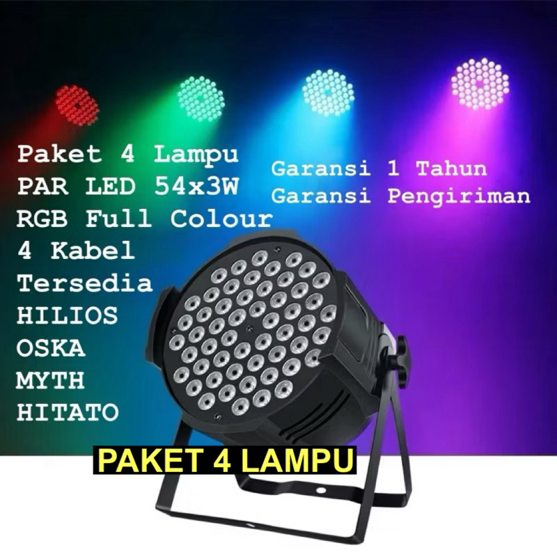 Jual PAKET 4 LAMPU PAR LED Full Colour 54 x 3 Watt Lampu Panggung Full ...