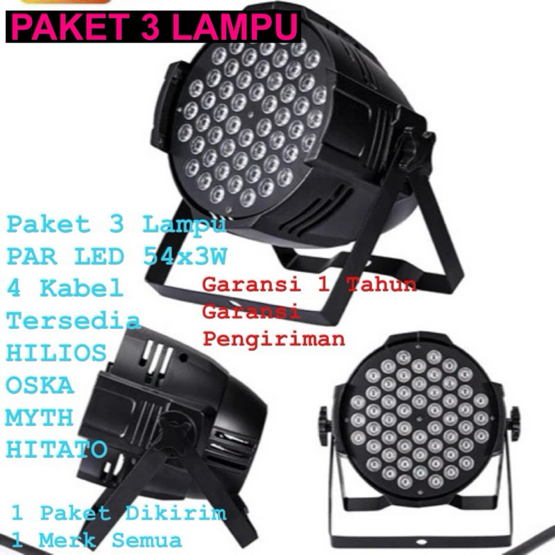 Jual PAKET 3 LAMPU PARLED 54 x 3 Watt RGBW Full Colour Lampu Panggung ...