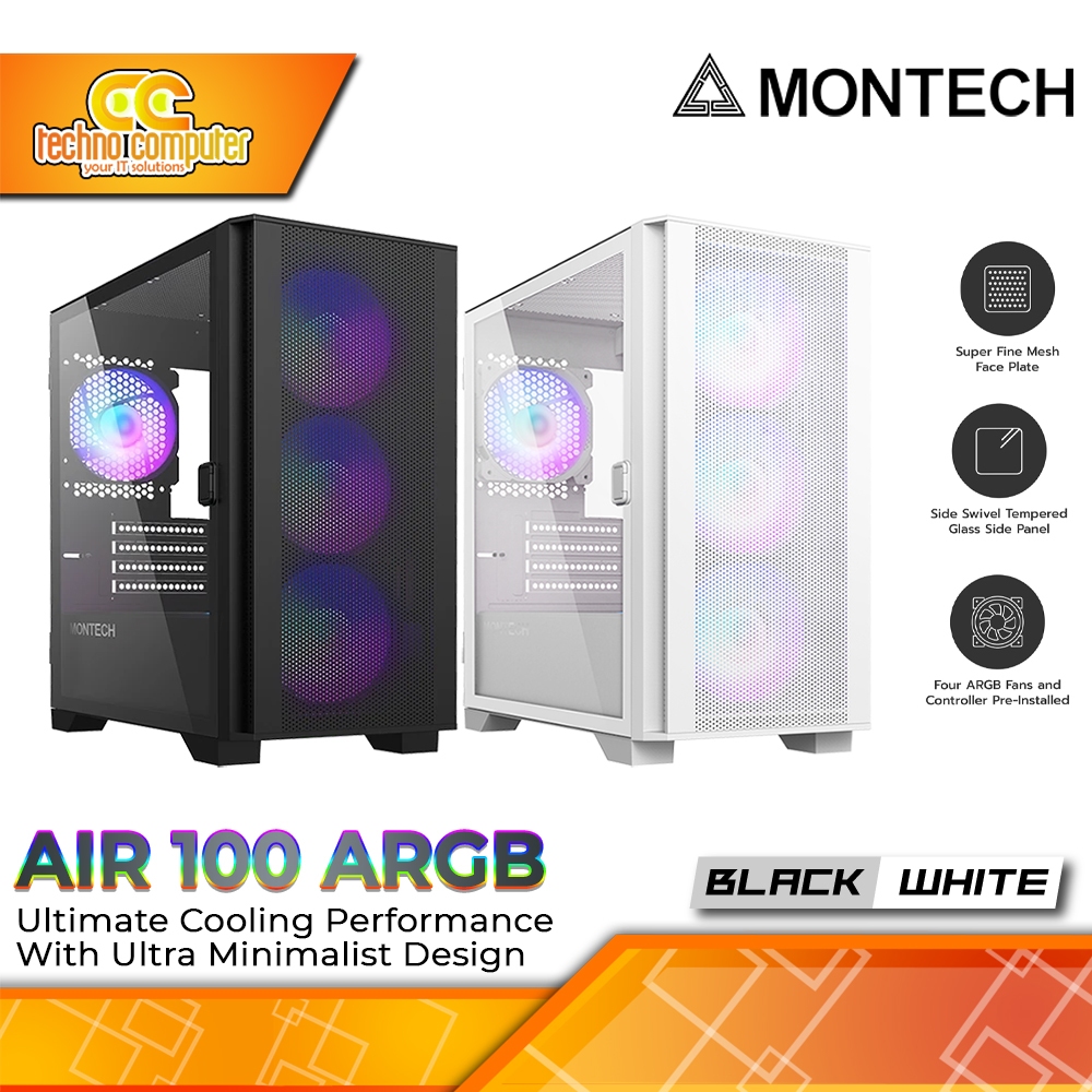 Jual CASING MONTECH AIR 100 ARGB - Mid Tower mATX Case Tempered Glass ...