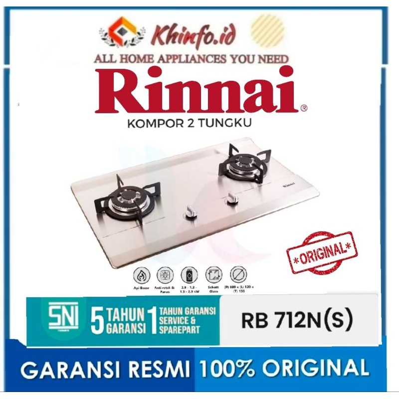 Jual RINNAI RB712NS KOMPOR GAS TANAM STAINLESS 2 TUNGKU/RINNAI RB712NS ...