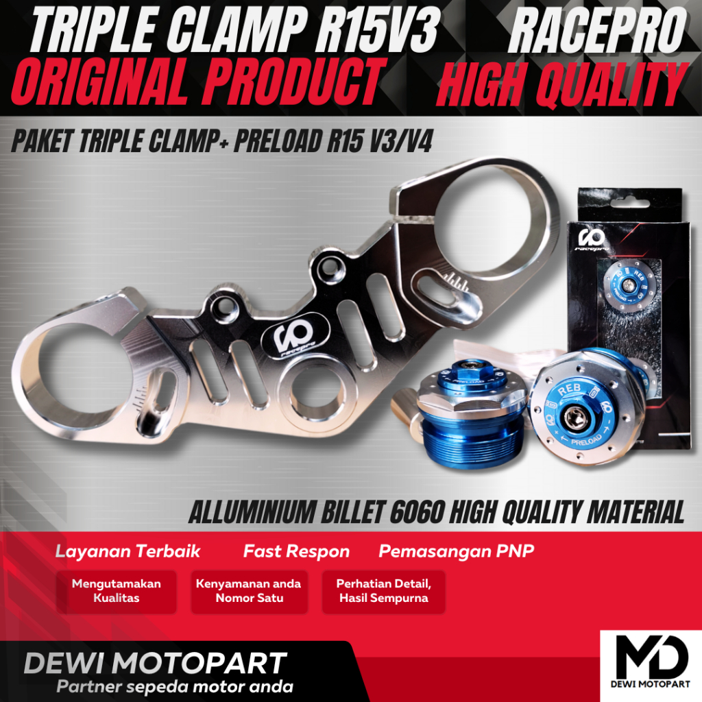Jual TRIPLE CLAMP R15V3 DAN PRELOAD R15V3 SATU SET PNP SEGITIGA ATAS ...
