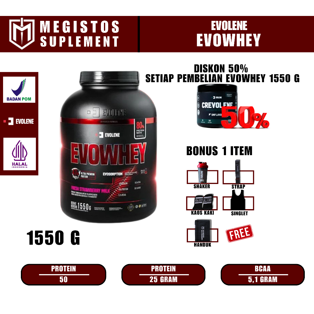 Jual Evolene Whey Protein Evowhey Evosorption 1550g Bonus 50% Crevo ...