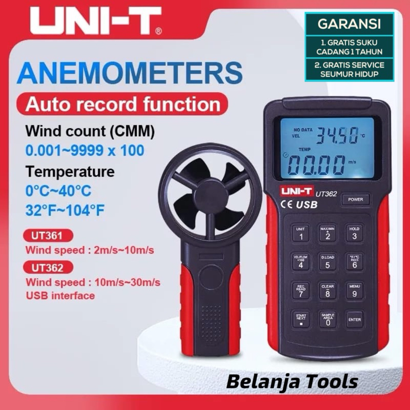 Jual UNI-T UT361 Anemometer Data Logger Wind Speed UT-361 Recorder UNIT ...