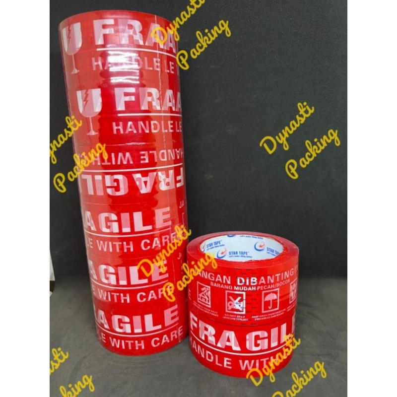 Jual lakban fragile jangan dibanting di banting merah 90 yard 45 mm lem ...