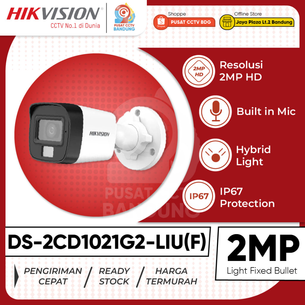 Jual Kamera CCTV Outdoor Hikvision DS-2CD1021G2-LIUF/SL 2 MP Smart Hybrid Light Fixed Bullet ...