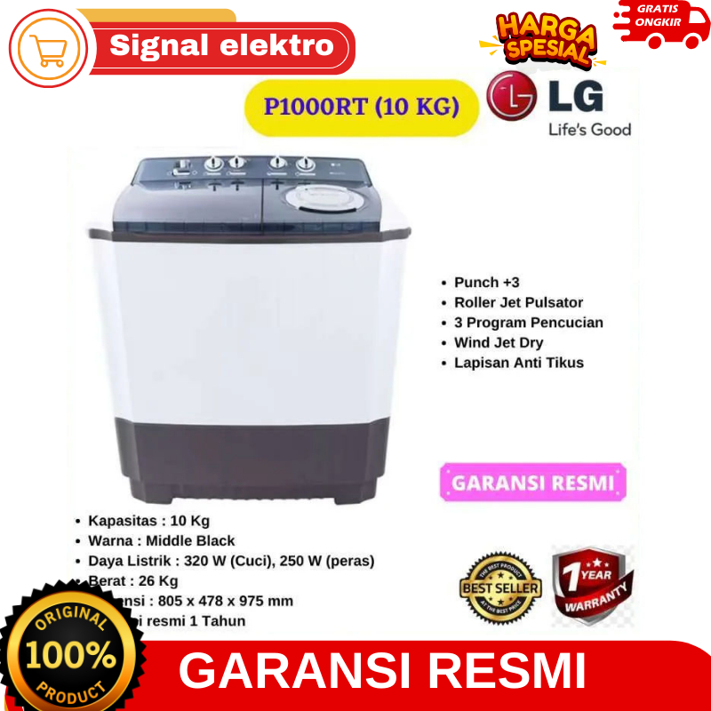 Jual mesin cuci 2 TABUNG LG P1000 / P 1000RT / 1000 LG 10KG Garansi ...