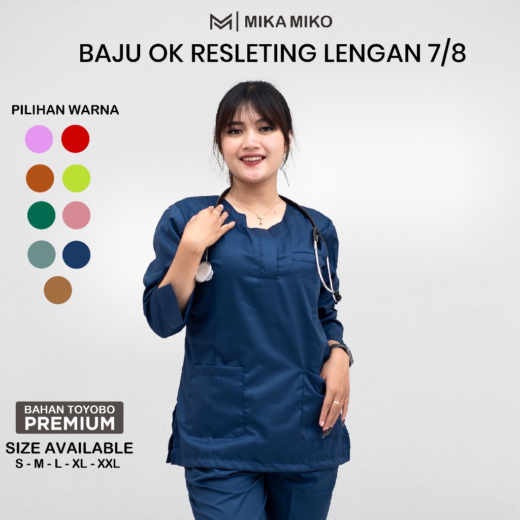 Jual Baju Ok Perawat Scrub Dokter RESLETING DEPAN Baju OKA Lengan 3/4 7 ...