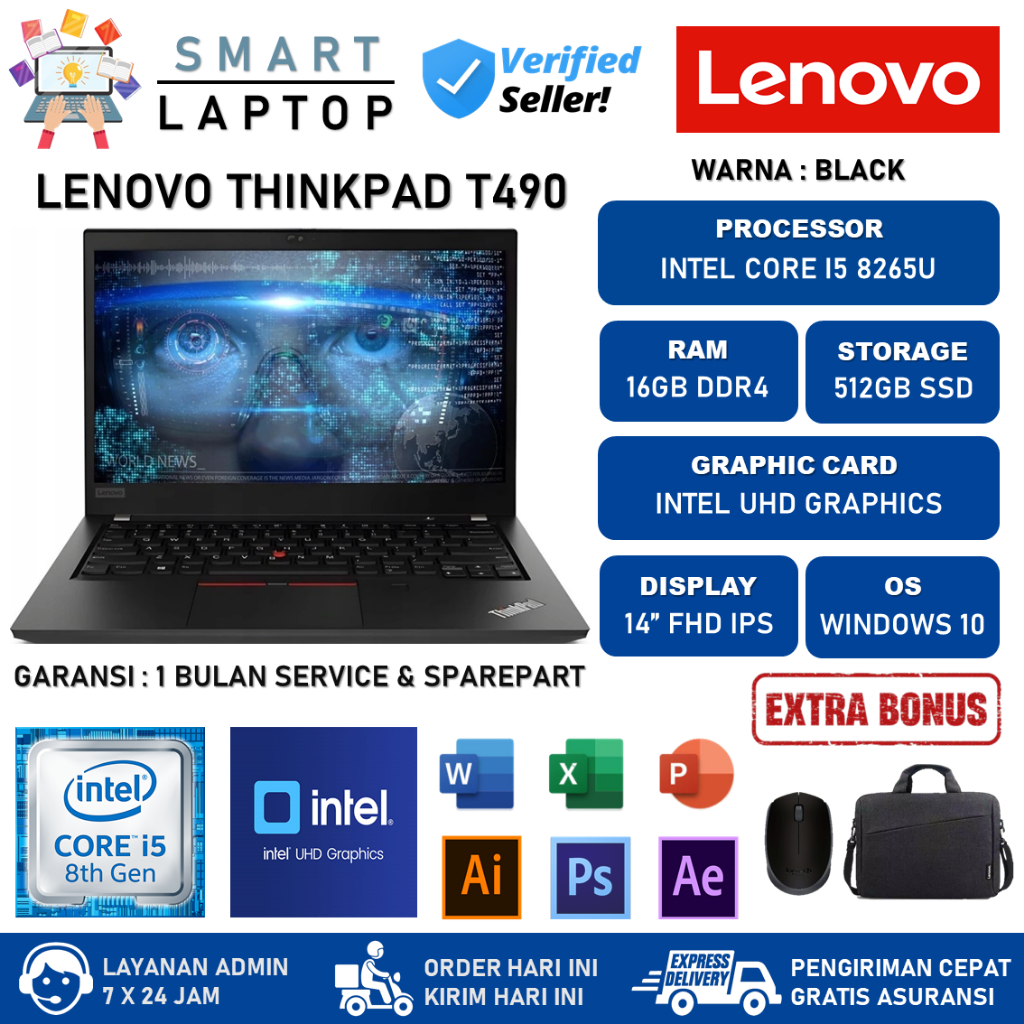 Jual Lenovo Thinkpad T490/T490S Intel i5 8265U Ram 16gb 512gb Ssd 14 ...