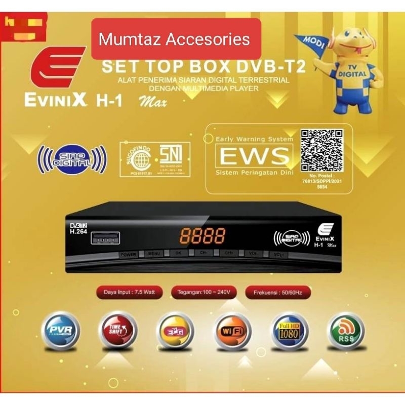 Jual EVINIX H-1 MAX HDMI+RCA STB DVB-T2 BODY METAL CHIPSET SUNPLUS ADAPTOR PISAH MACAM MATRIX ...