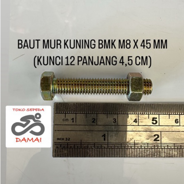 Jual BAUT MUR KUNING BMK M8 X 45MM (KUNCI 12 PANJANG 4,5 CM) | Shopee Indonesia