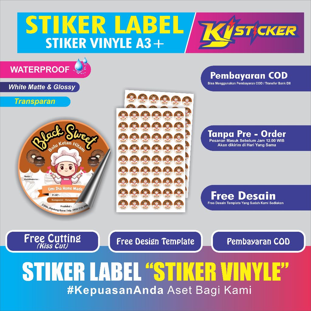 Jual KJ STIKER Promo Cetak Stiker Label Stiker Vinyle A3+ Kualitas ...
