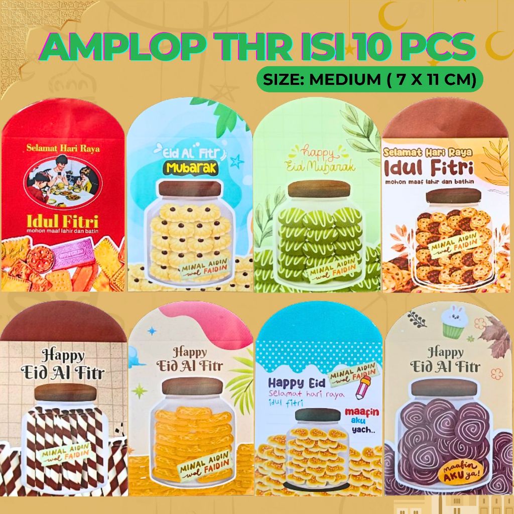 Jual Amplop THR Lebararan isi 10 pcs ukuran 7x11 cm gambar toples kue ...