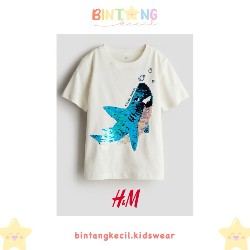 Jual H&M Kids Sequin Tshirt - Shark White | Shopee Indonesia