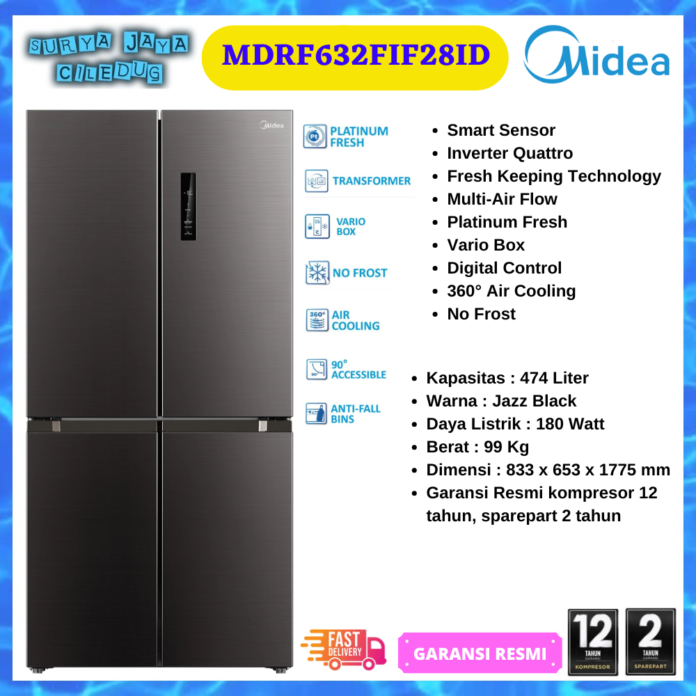 Jual KULKAS MIDEA MDRF632FIF18ID MULTIDOOR 4 PINTU INVERTER SMART SENSOR GARANSI RESMI | Shopee ...