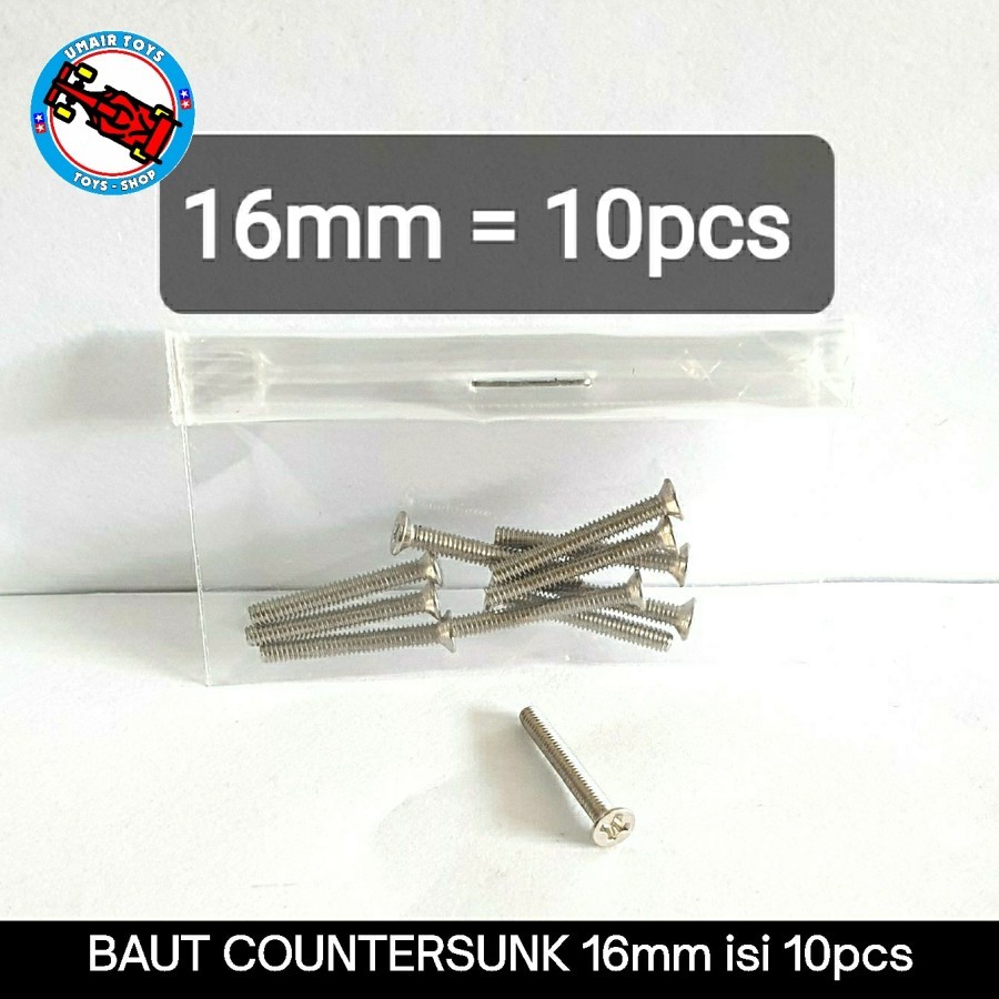 Jual Baut Tamiya Countersunk M2 isi 10pcs uk 16mm kepala pipih baut ...