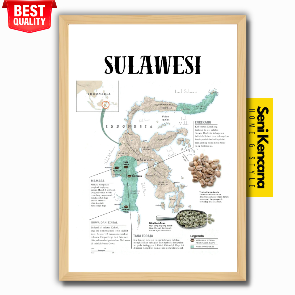 Jual Kopi Sulawesi Poster Peta Coffee Dekorasi Dinding Tanaman Kopi ...