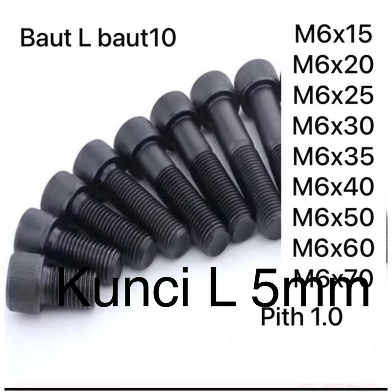Jual Baut L M6 ukuran baut10 M6x15 20 25 30 35 40 50 60 70 hitam | Shopee Indonesia