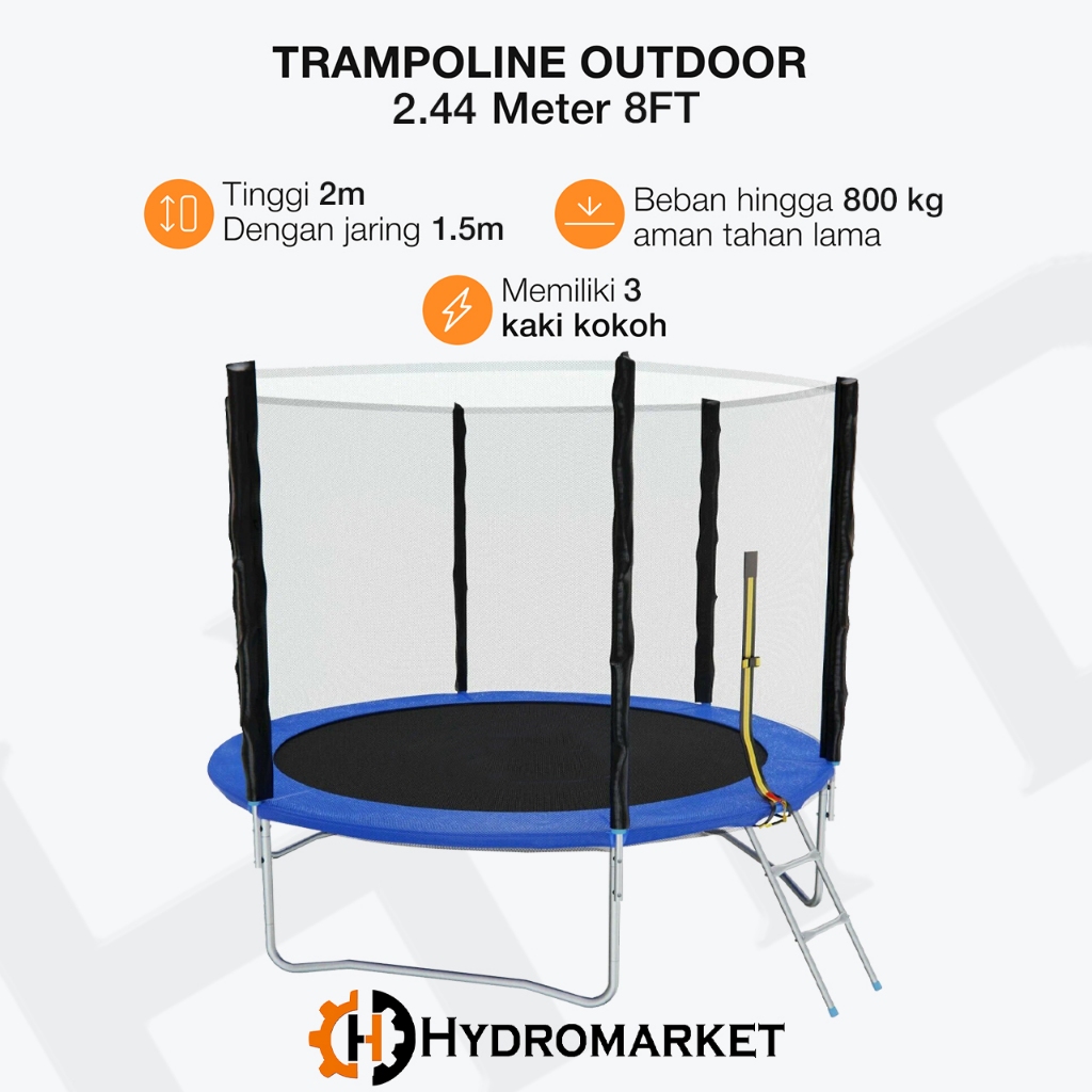 Jual Trampoline 8feet (2.4m) Trampoline dengan Safety Net Sport Kids Adult Tinggi 200cm mainan ...
